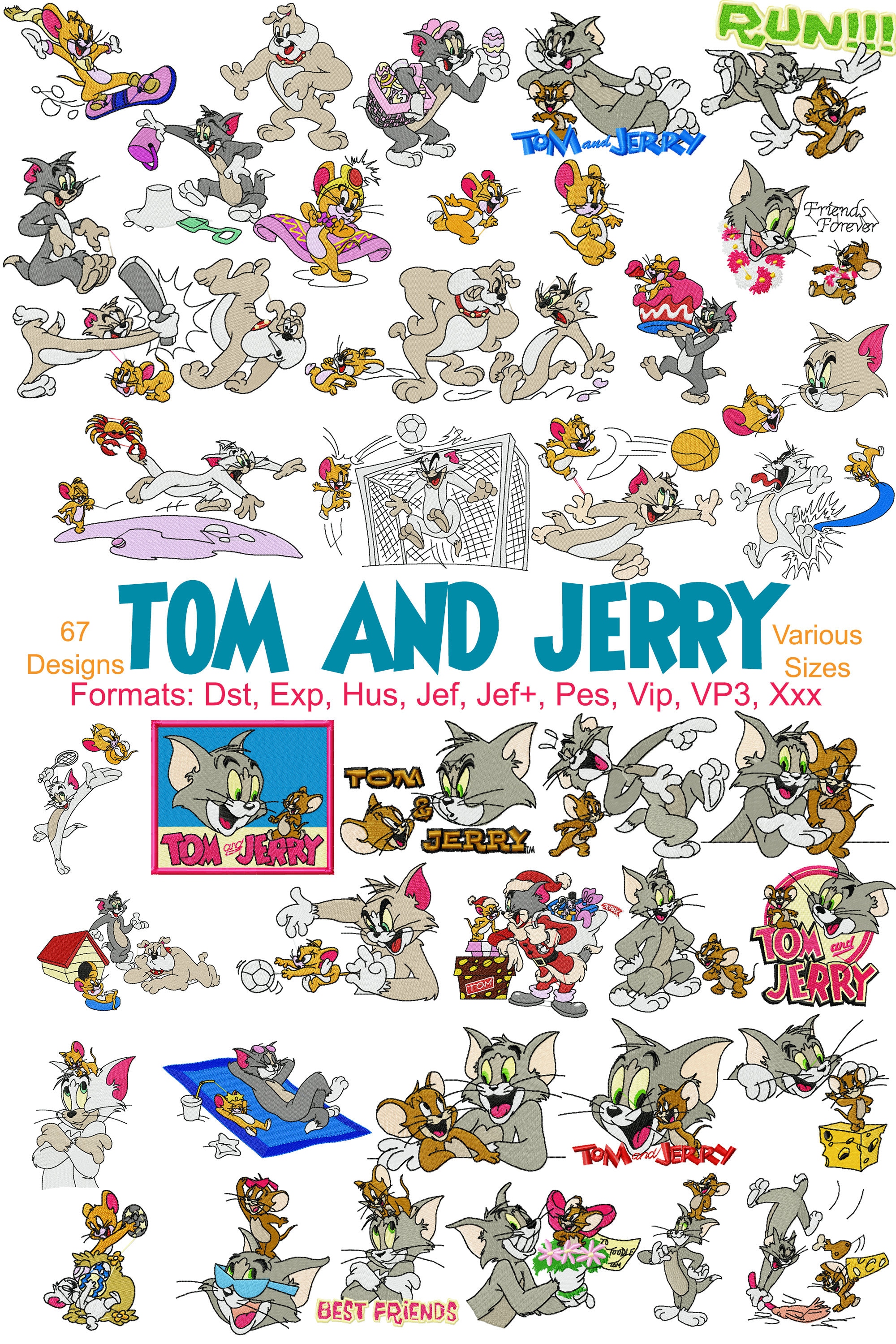 Tom and Jerry Machine Embroidery 67 Designs Cartoon | Etsy Australia