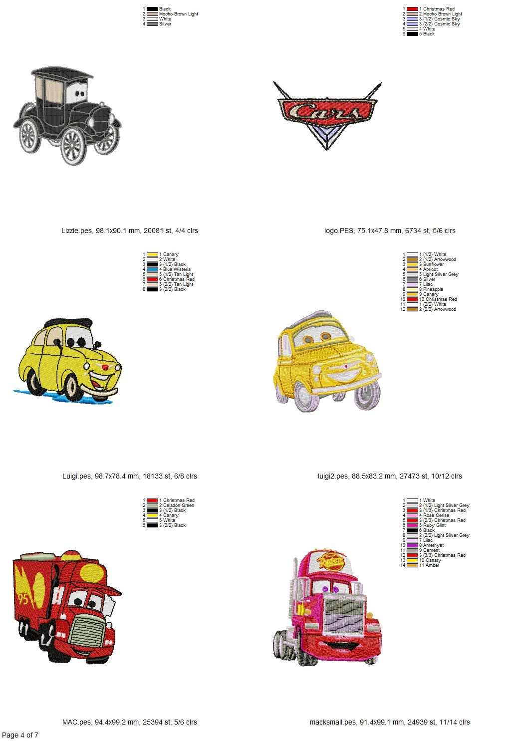 Disney Pixar Cars Embroidery Machine Files 38 Designs 4 Inch | Etsy