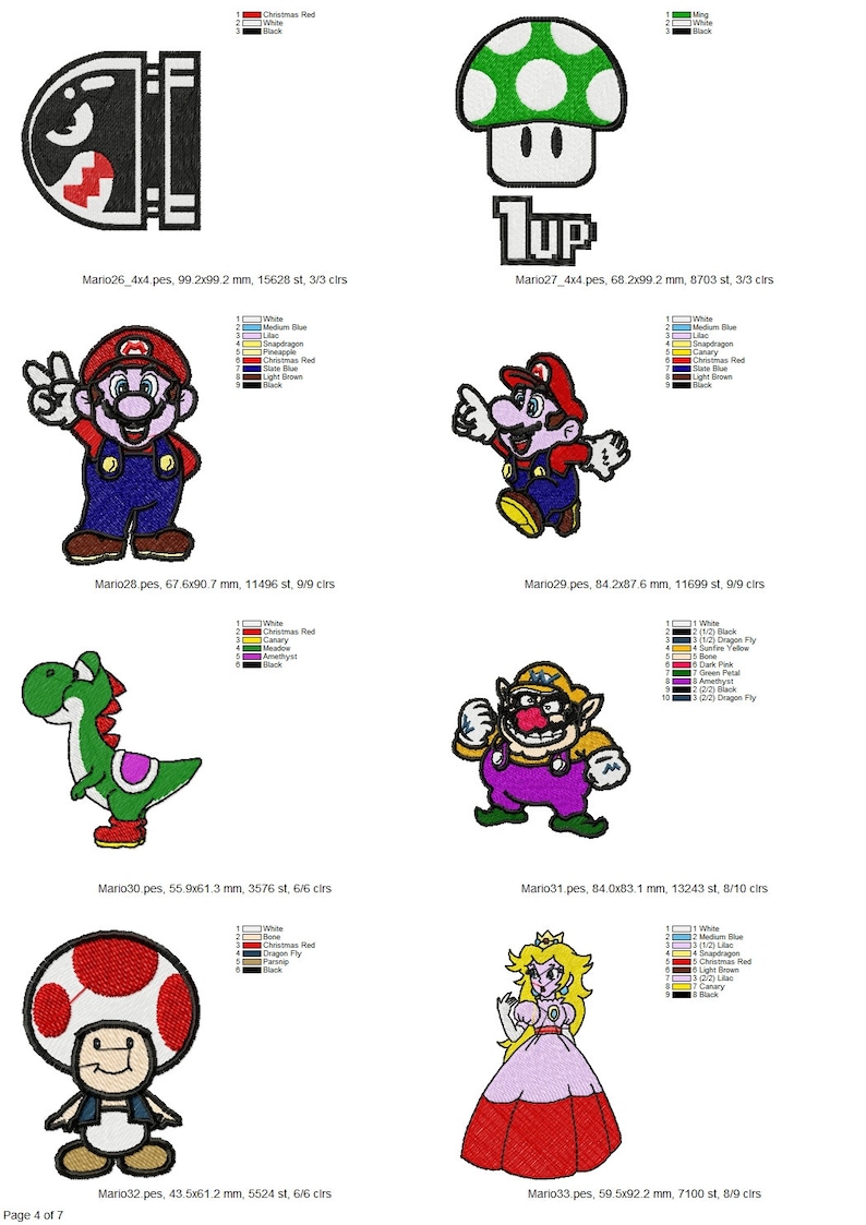 Super Mario Machine Embroidery Designs 56 Designs Mario | Etsy