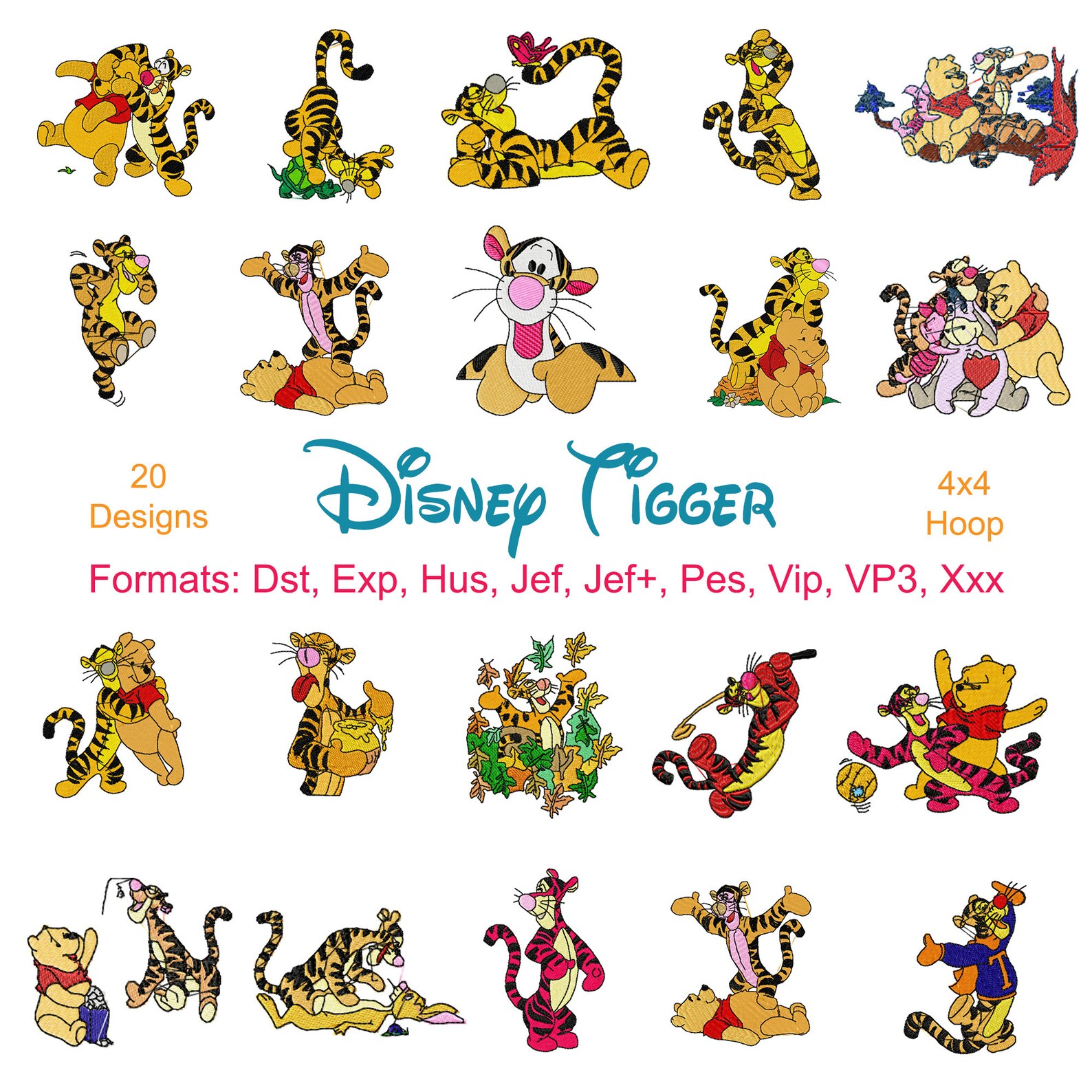 Tigger Machine Embroidery 20 Designs 4 Inch Hoop Disney - Etsy