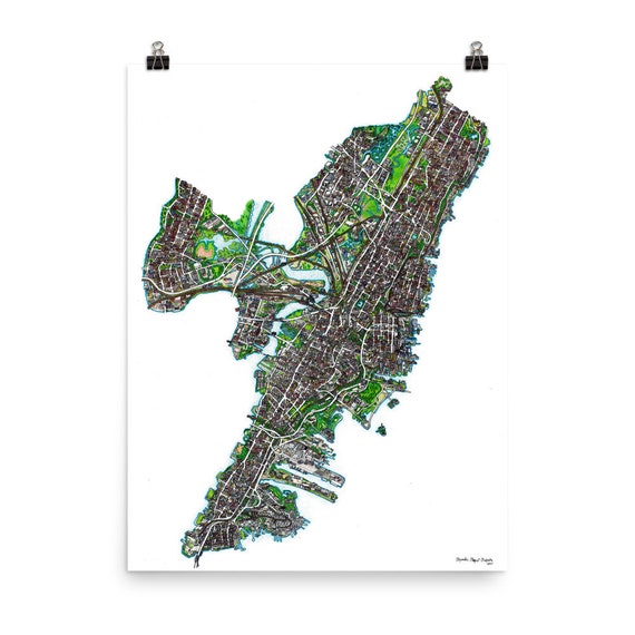 Hand-drawn Hudson County Map Poster | Etsy