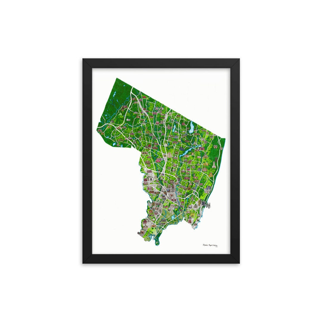 Framed Bergen County Map Poster - Etsy