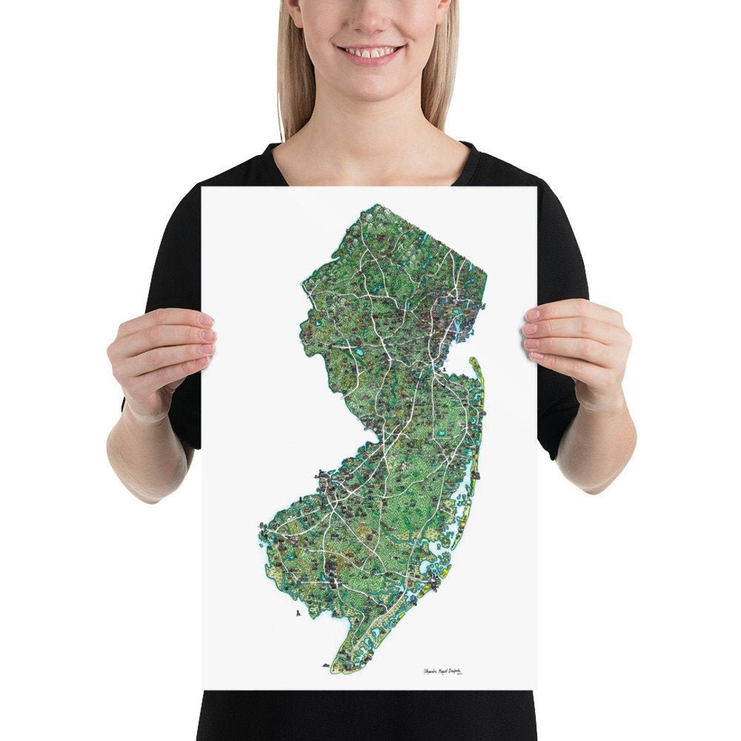 Hand-drawn New Jersey Map Poster - Etsy