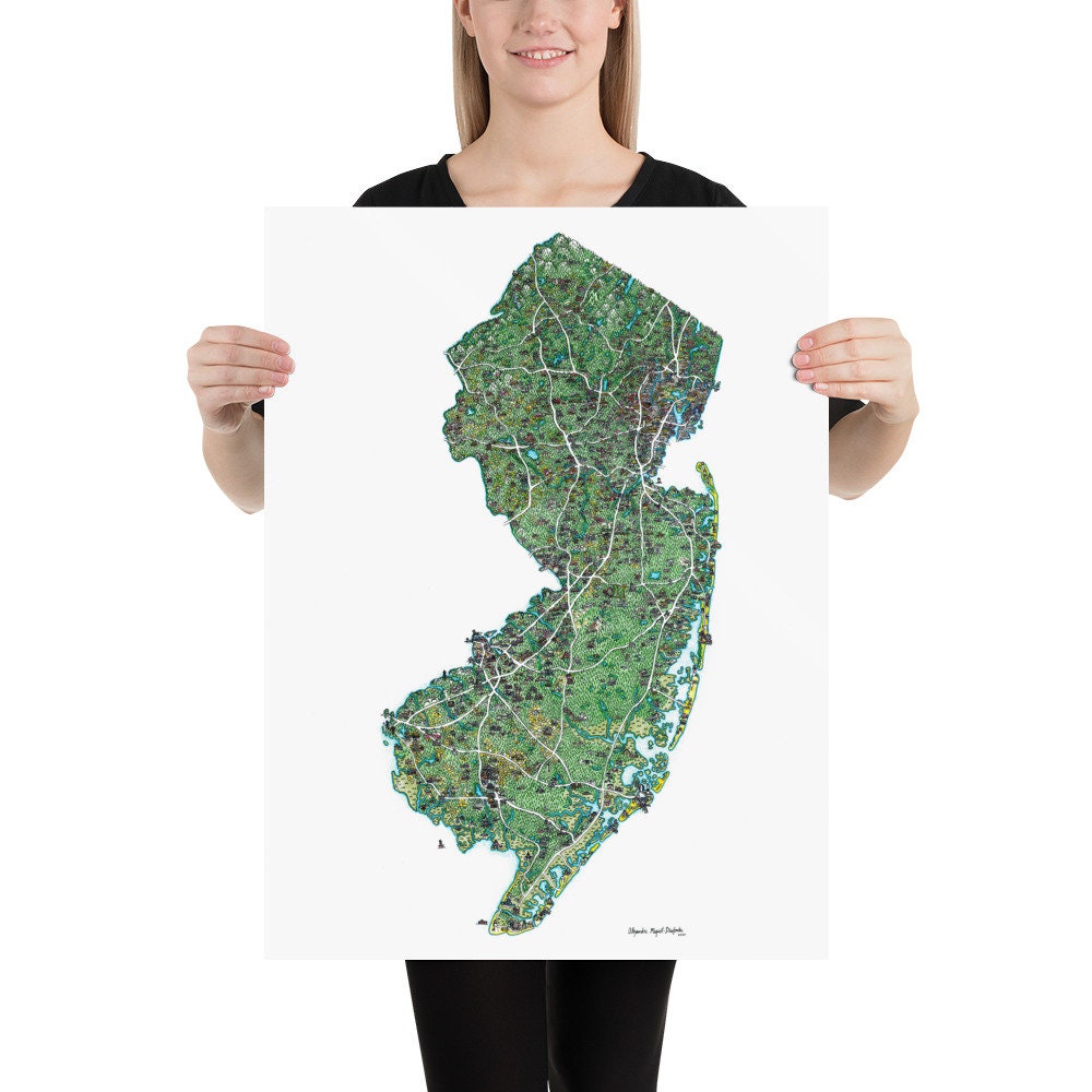 Hand-drawn New Jersey Map Poster - Etsy