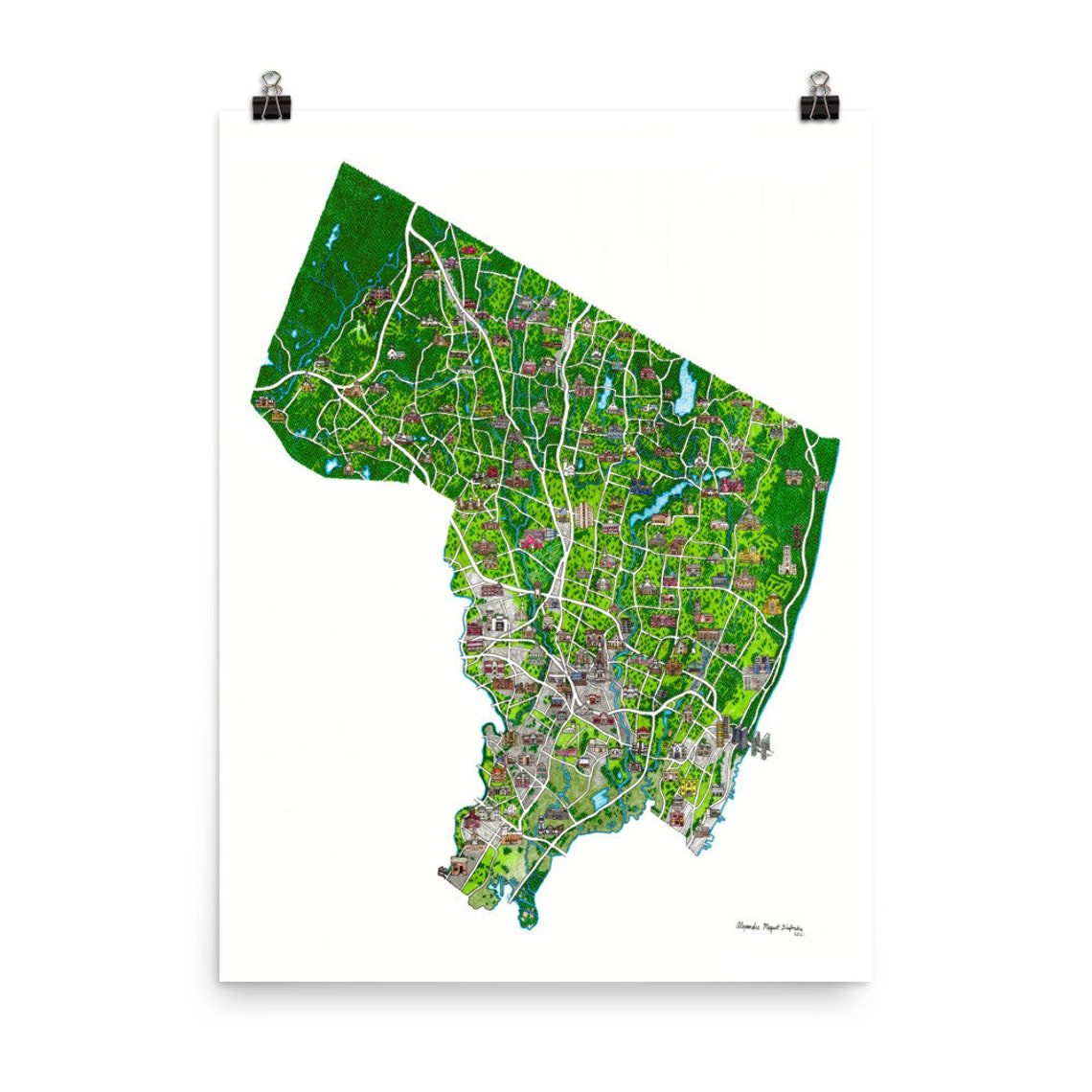 Hand-drawn Bergen County Map Poster - Etsy