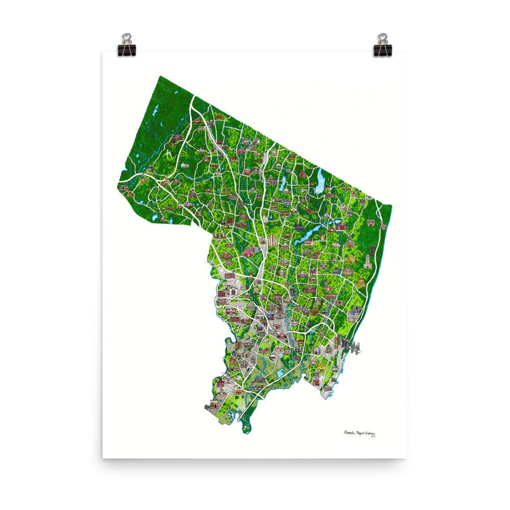 Hand-drawn Bergen County Map Poster - Etsy