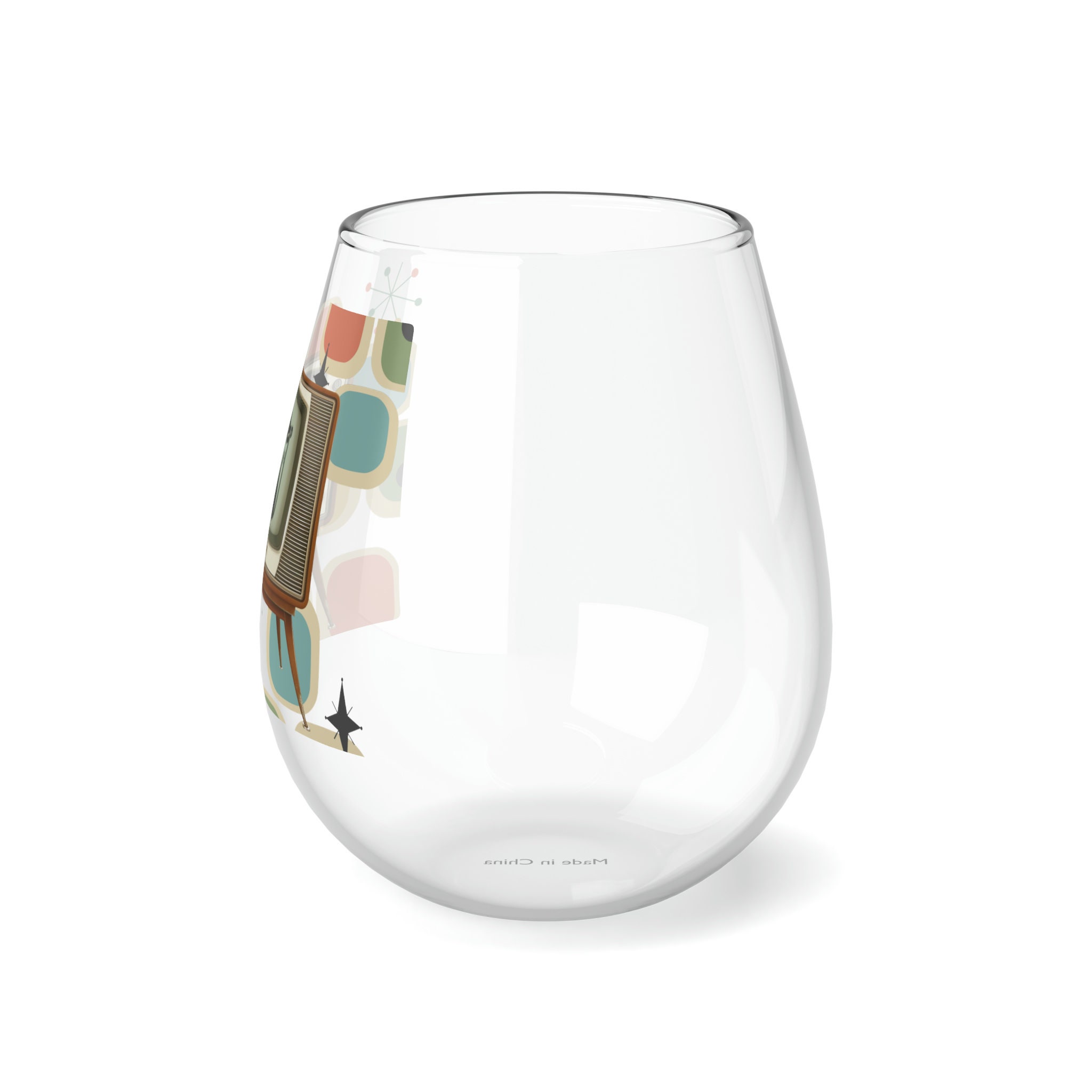 MCM, Mid Century Modern Atomic Cat Stemless Wine Glass, 11.75oz Retro ...
