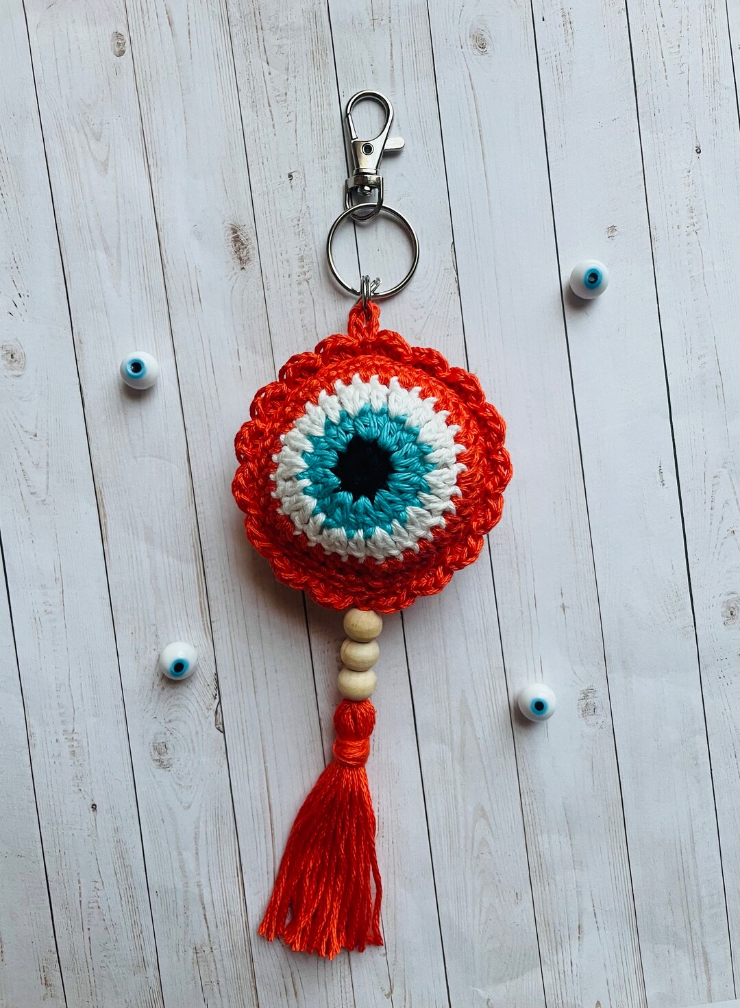 Crochet Evil Eye Keychain Bag Accessories Handmade Evil Eye Keychain ...