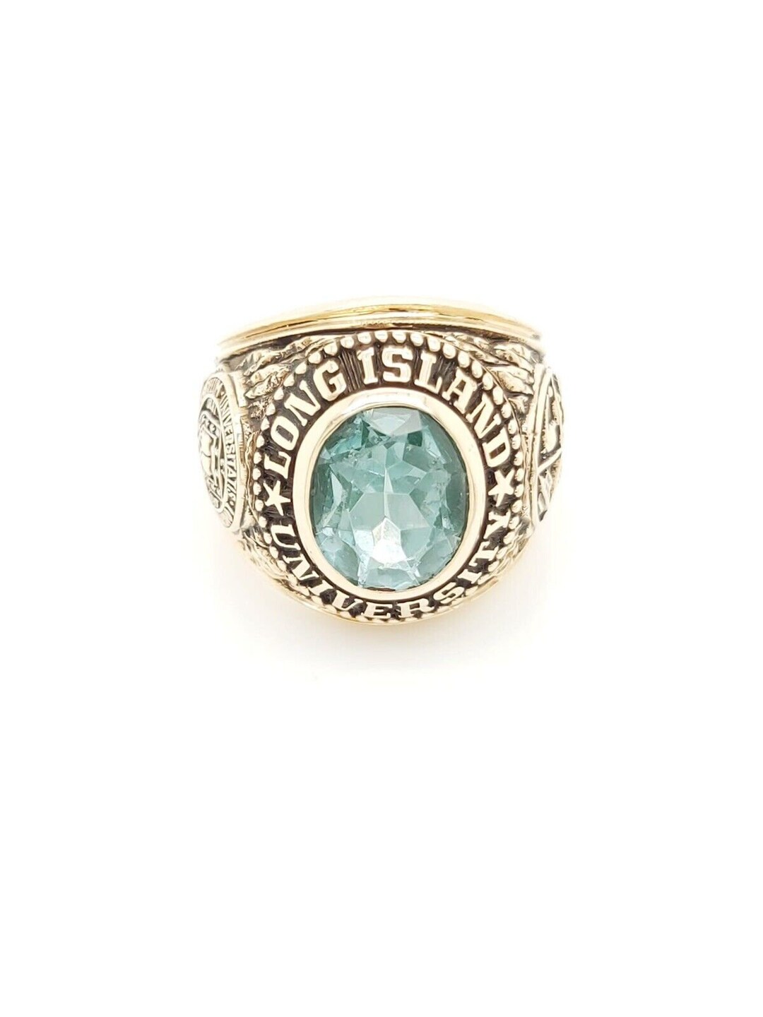 10k Yellow Gold Long Island University School Ring With Green Stone - Etsy