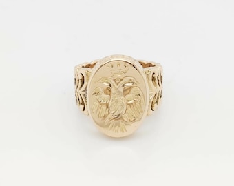 14K Two Tone Gold Masonic Double Headed Eagle 32nd Degree Diamond Ring ...