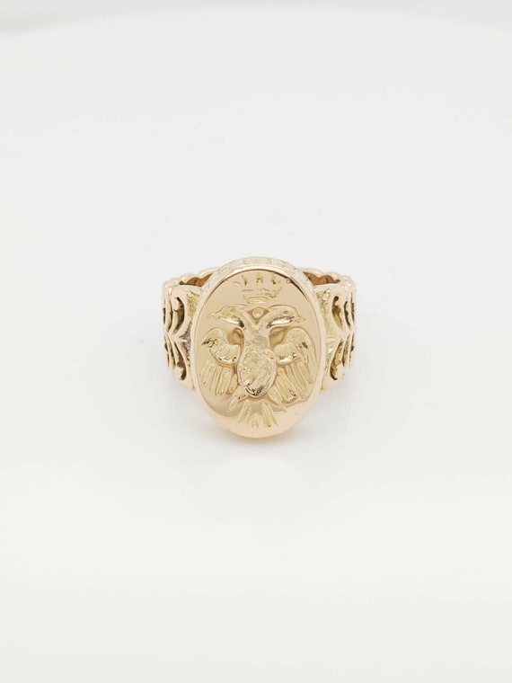 18k Yellow Gold Vintage Double Headed Eagle Ring - Gem