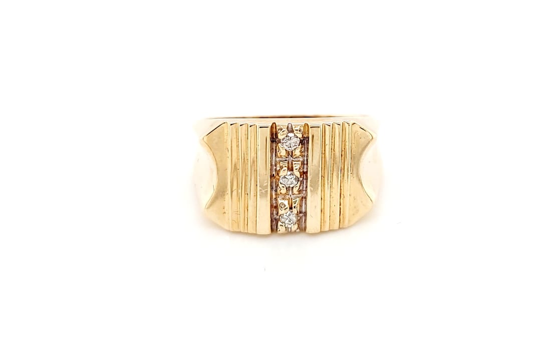 14k Yellow Gold Diamond Men's Ring - Etsy