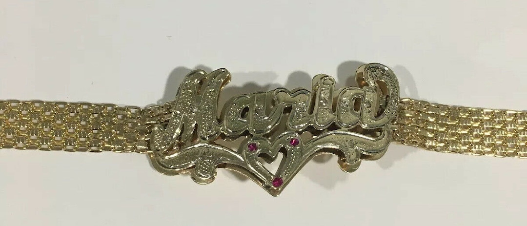 14k Yellow Gold Maria Nameplate Diamond Bracelet - Etsy