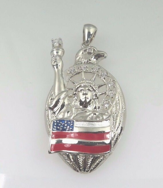 Sterling Silver Solid Statue Of Liberty With American… - Gem