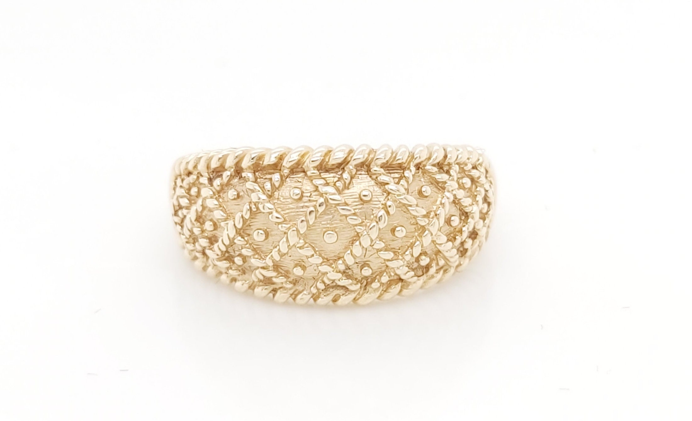 14k Yellow Gold Dome Shape Ring With Milgrain Design - Etsy