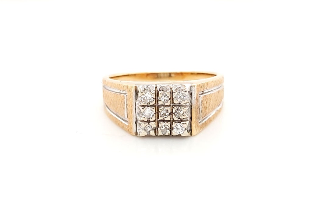14k Yellow Gold Men's Square Shape Diamond Ring - Etsy