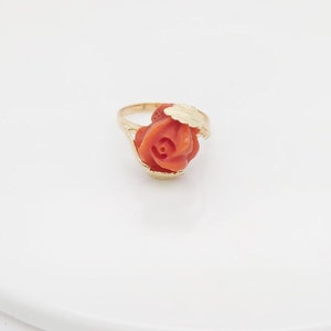 18k Yellow Gold Vintage Rose Shape Coral Flower Ring - Etsy