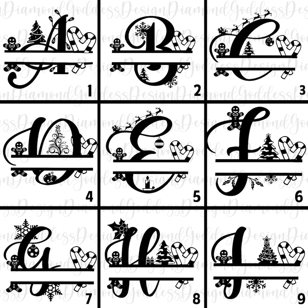 Split Christmas Monogram Bundle SVG, Christmas Monogram Frame Alphabet ...
