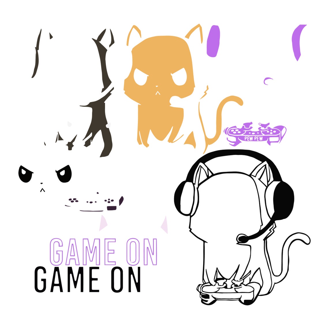 Game On, Cat Gamer SVG, PNG, Cat Clipart, Cat Doodles, Cute Clipart ...