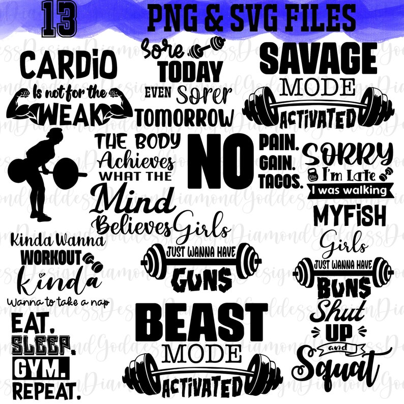 Workout Svg Bundle Fitness Svg Exercise Svg No Pain No Gain | Etsy