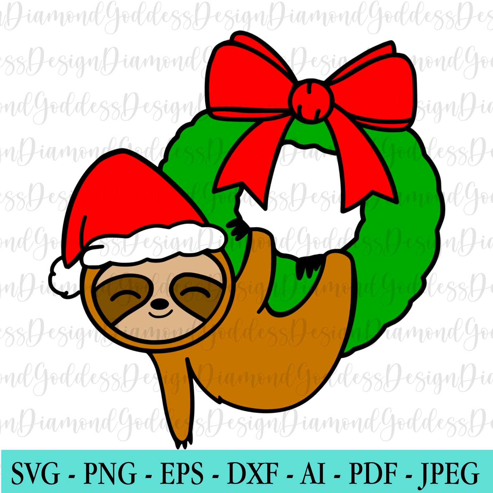 Christmas Sloth SVG Sloth Clipart Christmas Wreath SVG Cute | Etsy