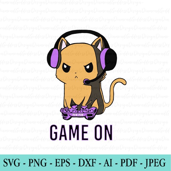 Game On Cat Gamer SVG PNG Cat Clipart Cat Doodles Cute | Etsy