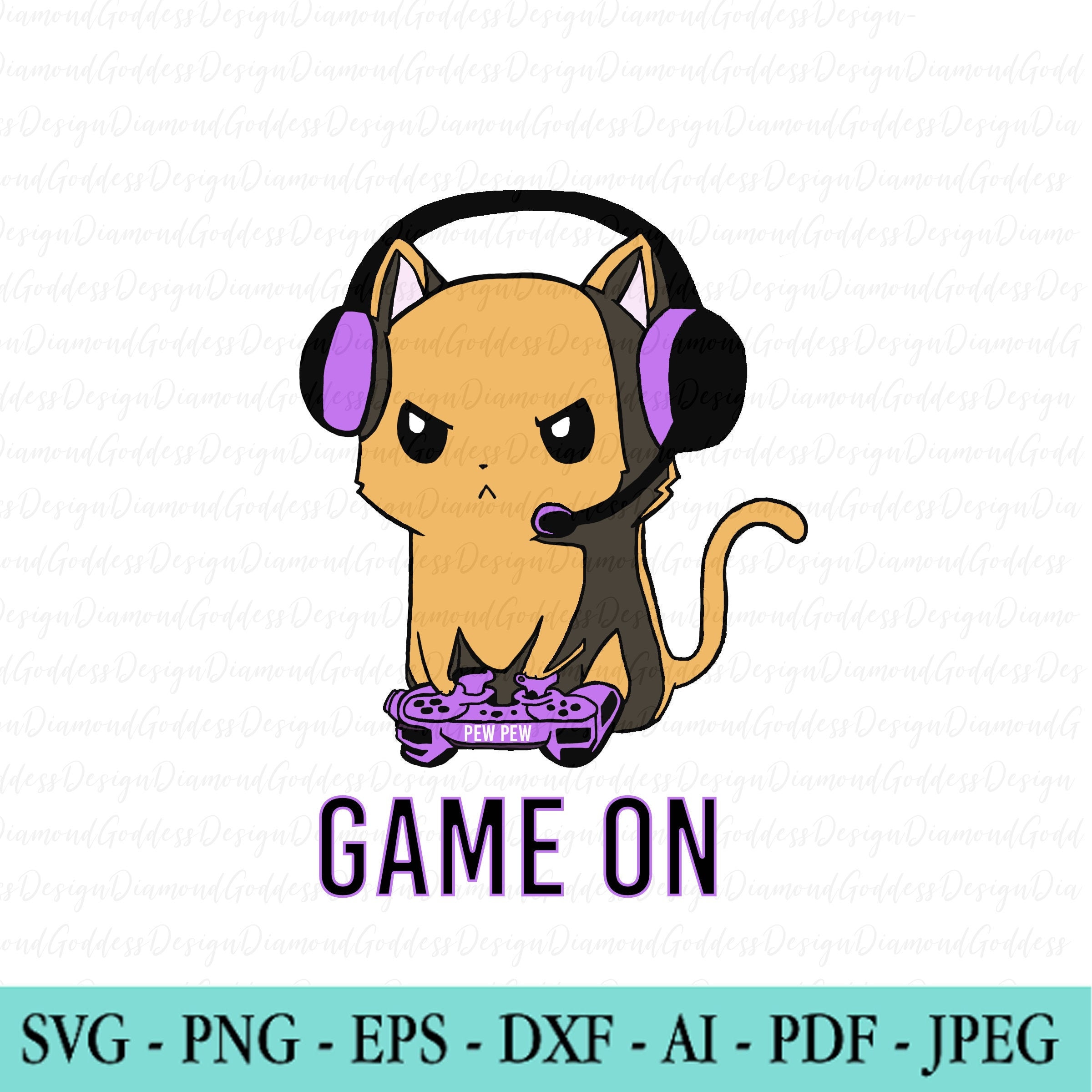 Game On, Cat Gamer SVG, PNG, Cat Clipart, Cat Doodles, Cute Clipart ...
