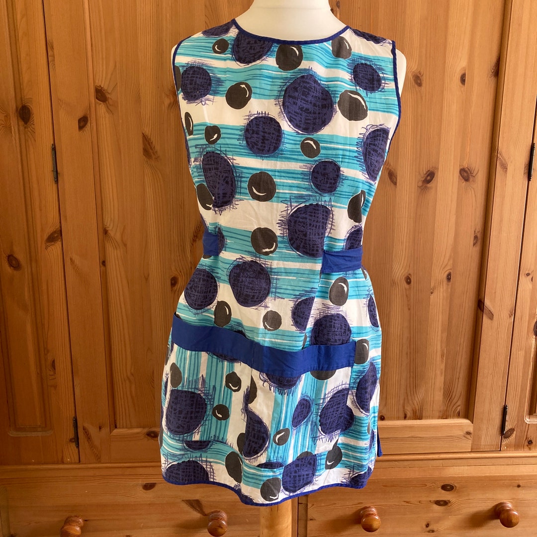 RARE FIND Retro Blue Print Pinny Apron Pinafore Circle Cotton - Etsy