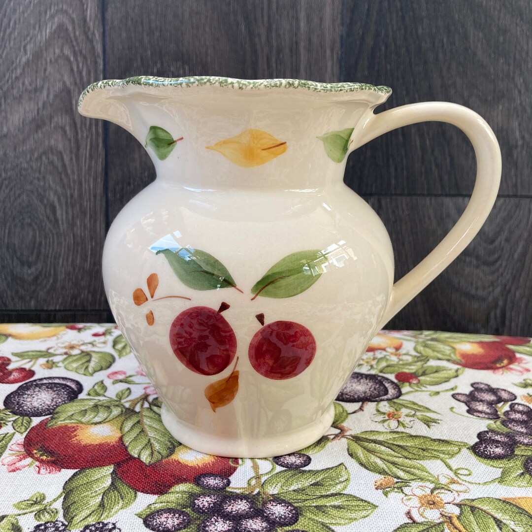Plum Design Spongeware Jug Ceramic Pitcher Milk Custard Leaf - Etsy