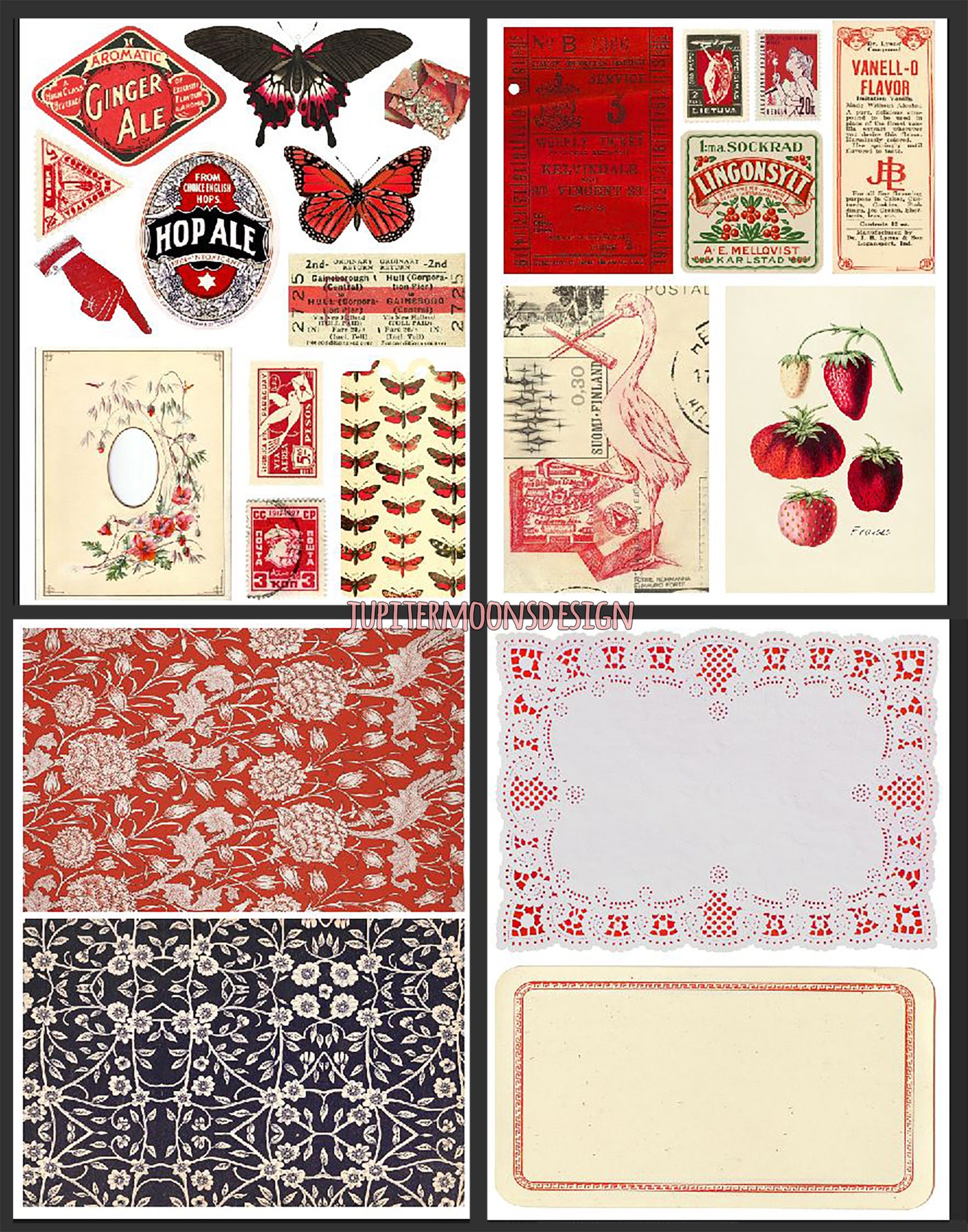 Red Vintage Ephemera DIGITAL DOWNLOAD Junk Journal - Etsy