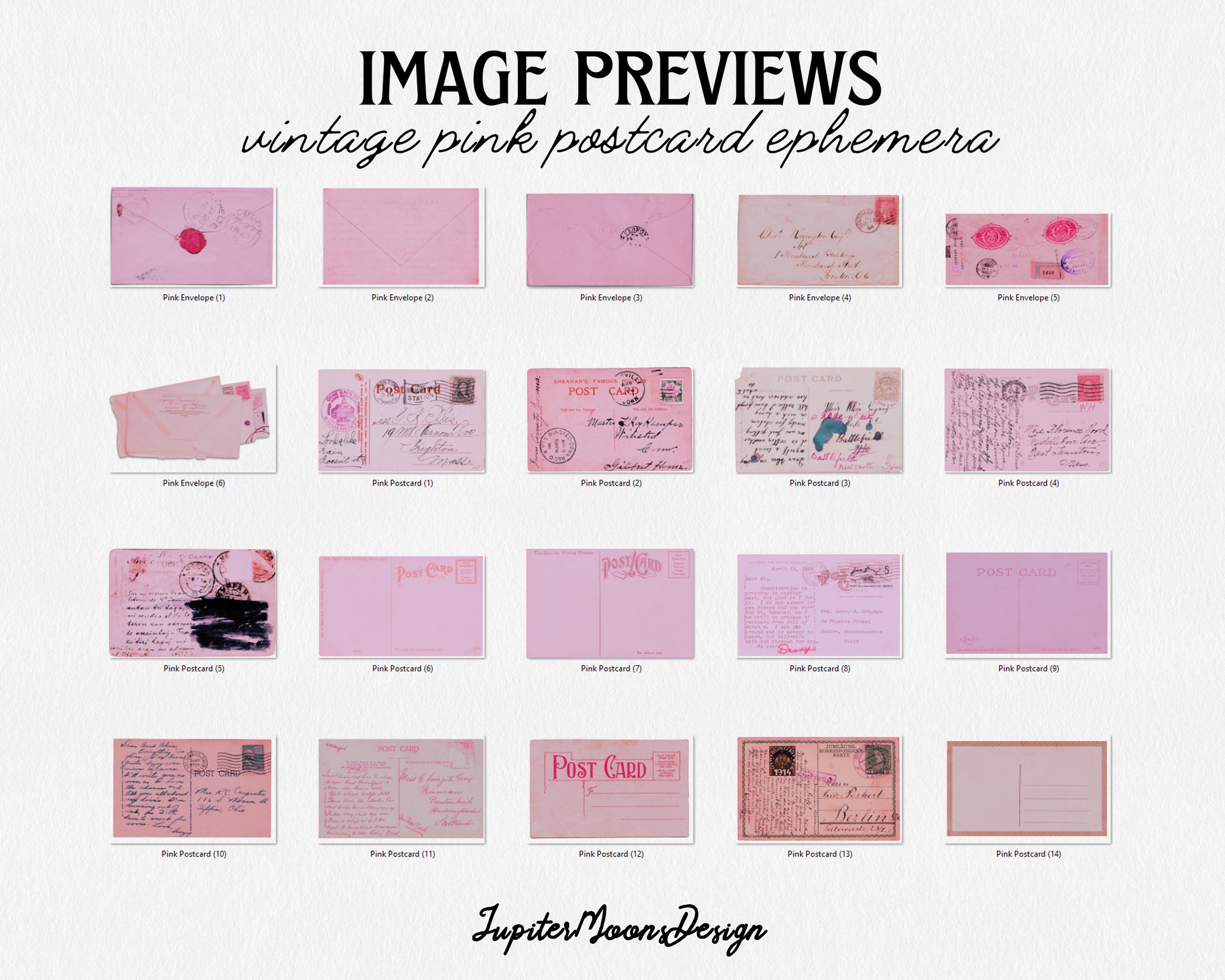 Pink Postcards Vintage Ephemera | DIGITAL DOWNLOAD | Junk Journal ...