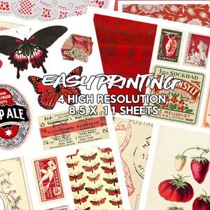 Red Vintage Ephemera | DIGITAL DOWNLOAD | Junk Journal | Journaling ...
