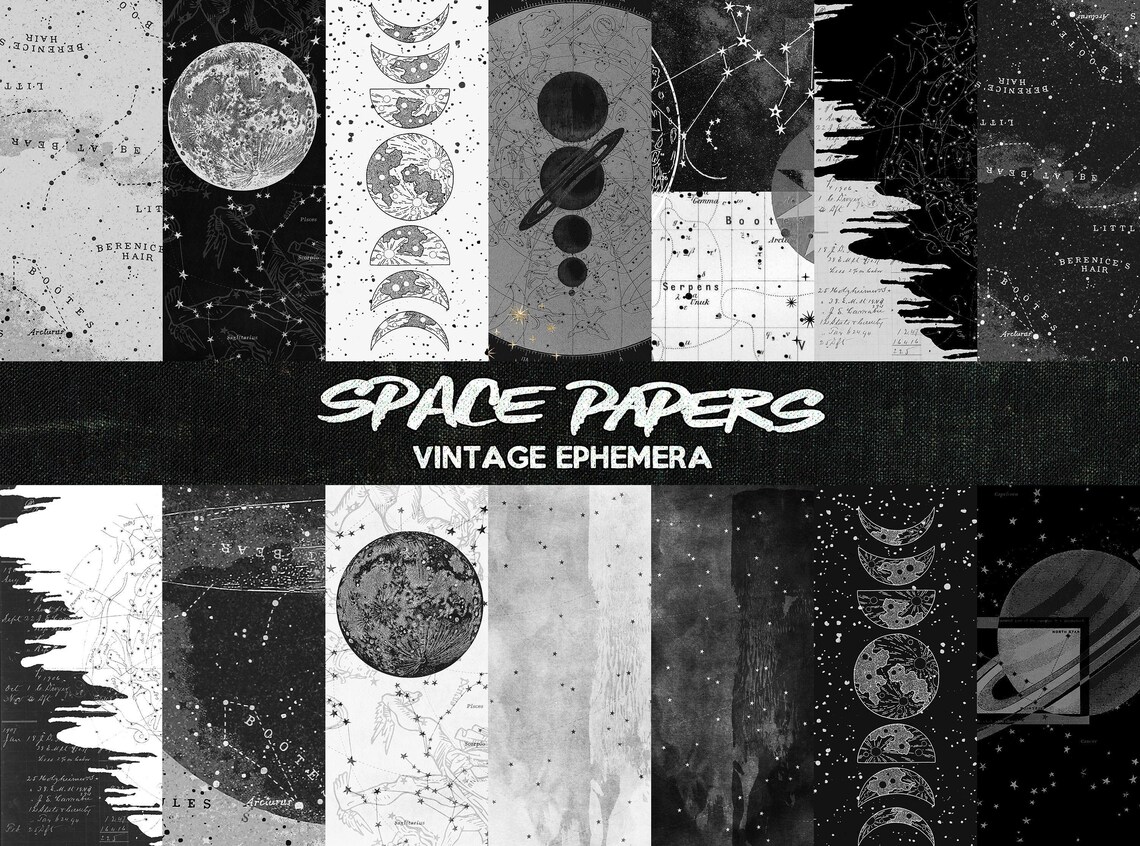 B&W Space Papers Vintage Ephemera DIGITAL DOWNLOAD - Etsy