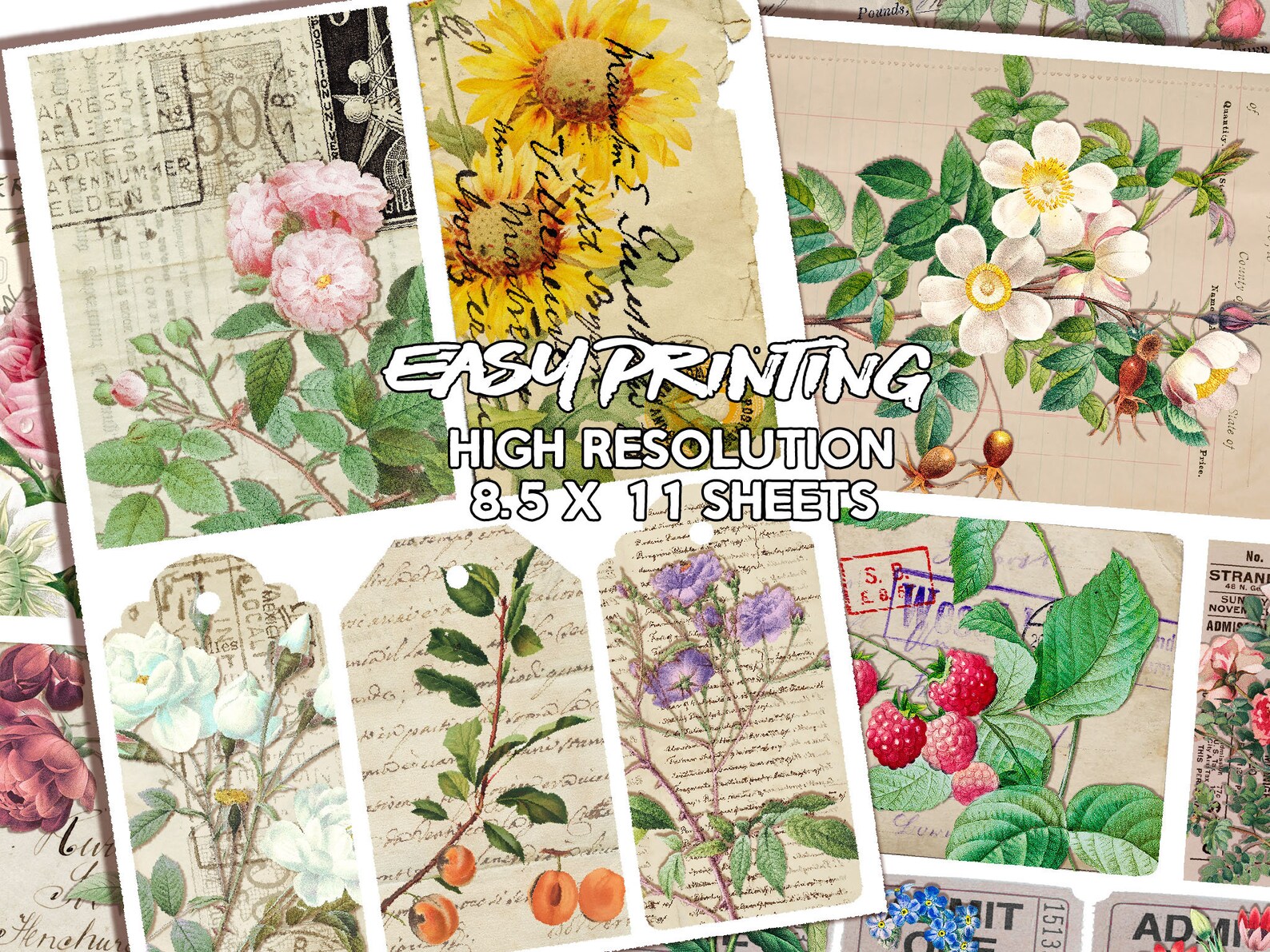 Vintage Botanical Ephemera DIGITAL DOWNLOAD Junk Journal - Etsy