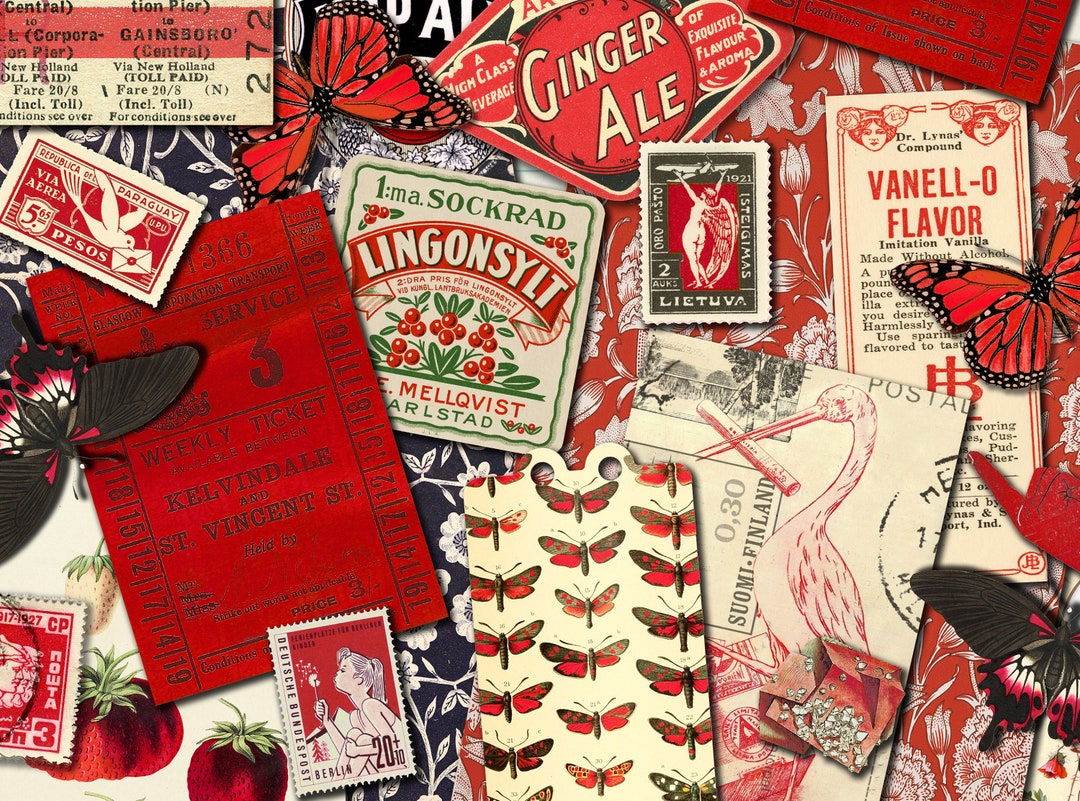 Red Vintage Ephemera | DIGITAL DOWNLOAD | Junk Journal | Journaling ...