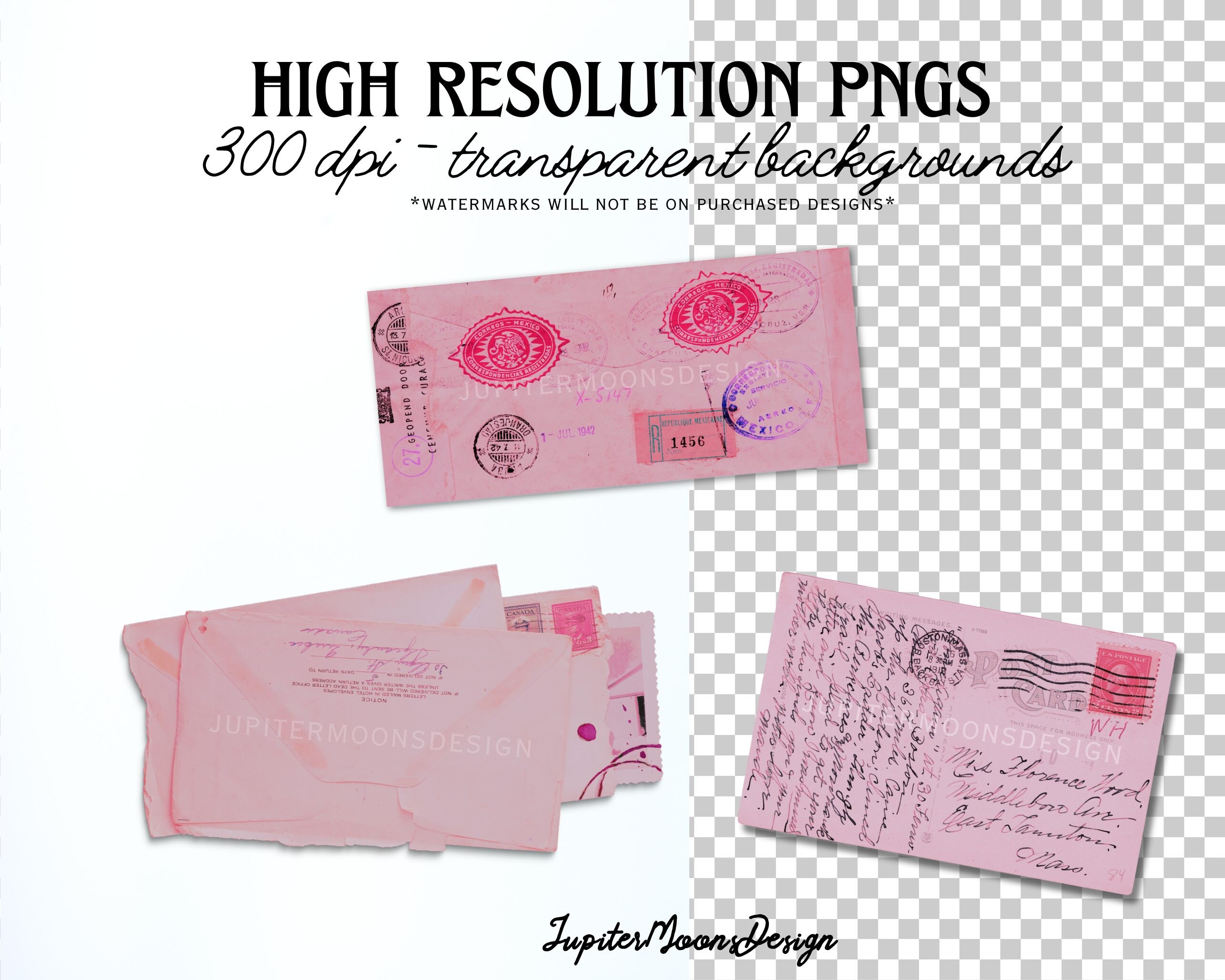 Pink Postcards Vintage Ephemera | DIGITAL DOWNLOAD | Junk Journal ...