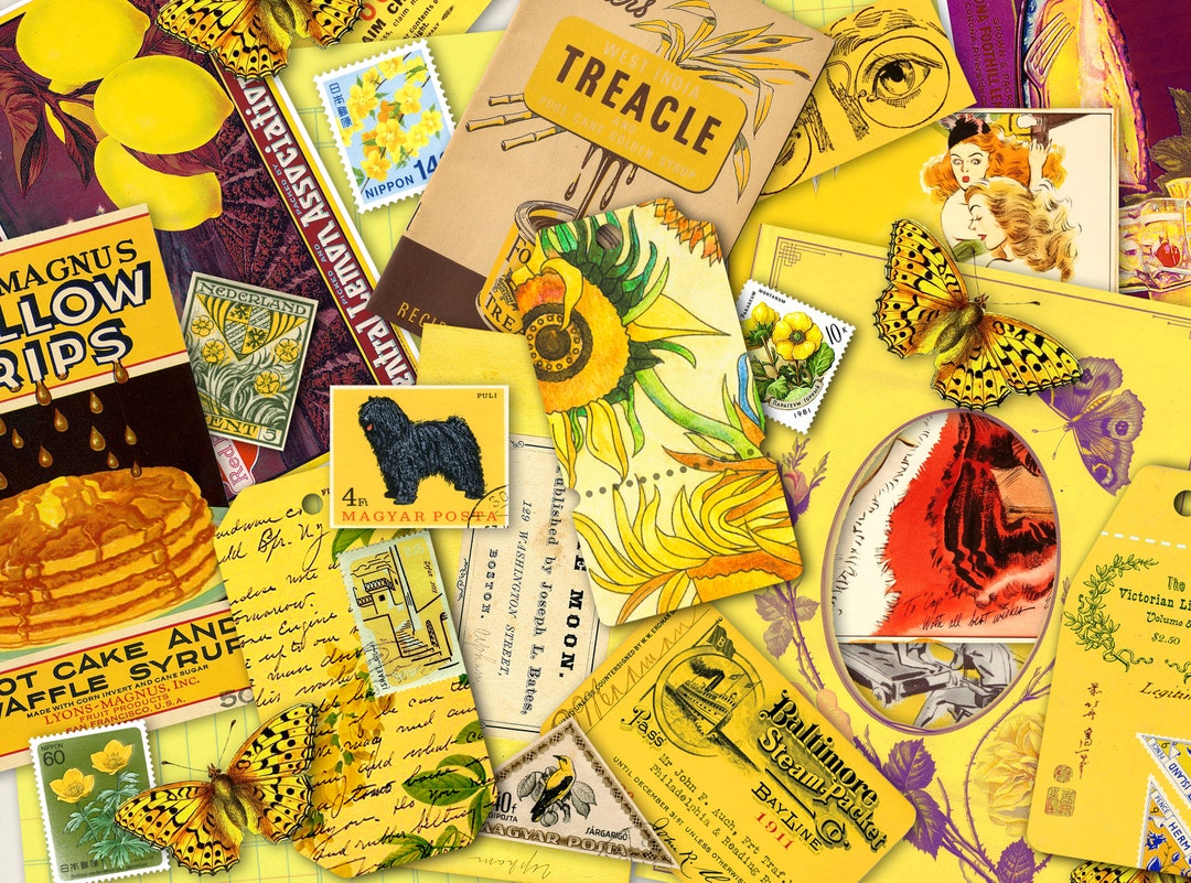 Yellow Vintage Ephemera | DIGITAL DOWNLOAD | Junk Journal | Journaling ...