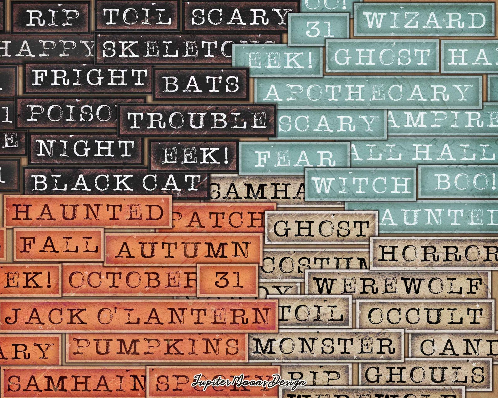 Spooky Halloween Words Ephemera | DIGITAL DOWNLOAD | Fall Autumn ...