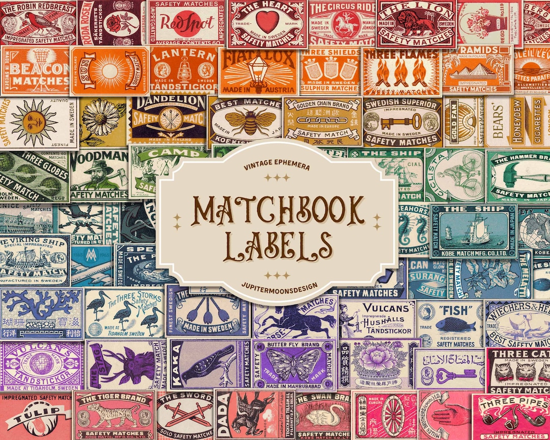 Vintage Matchbook Labels | DIGITAL DOWNLOAD | Junk Journal | Journaling ...