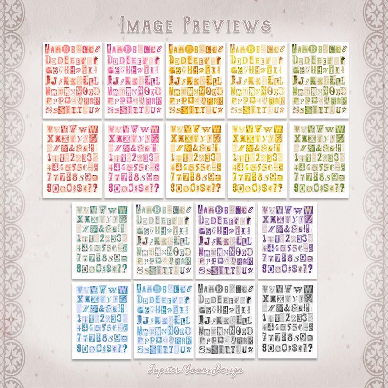 Alphabet Ephemera | Letters and Numbers | DIGITAL DOWNLOAD | Rainbow ...