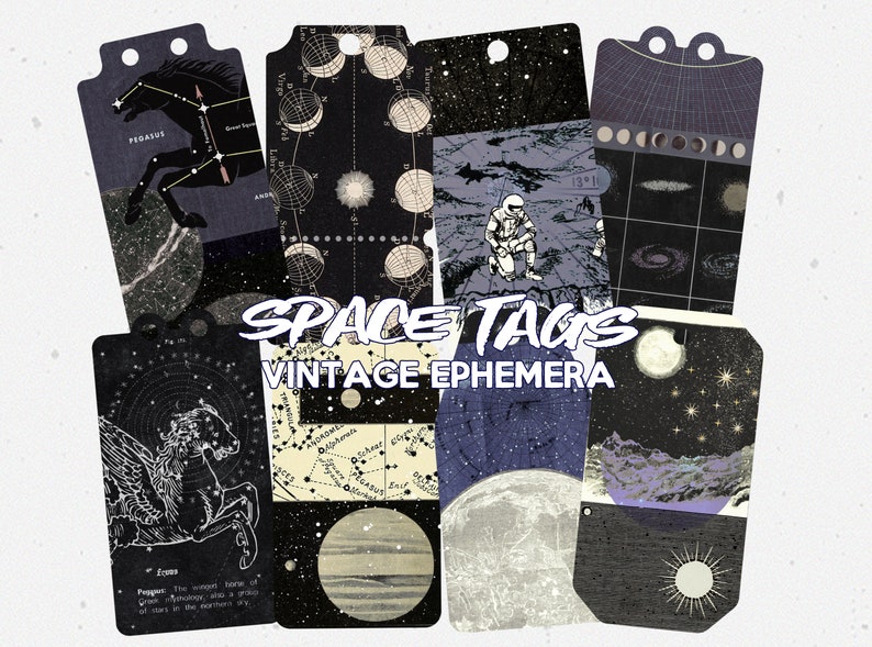 Space Tags Set 2 Vintage Ephemera DIGITAL DOWNLOAD Scrapbooking L Junk ...