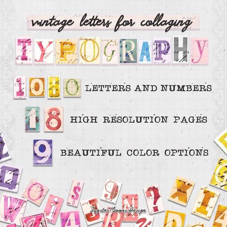 Alphabet Ephemera | Letters and Numbers | DIGITAL DOWNLOAD | Rainbow ...