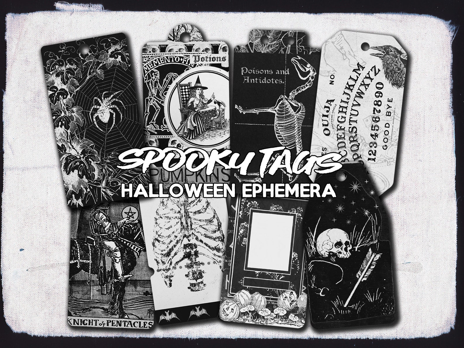 Spooky Tags Vintage Halloween Ephemera DIGITAL DOWNLOAD Scrapbooking ...