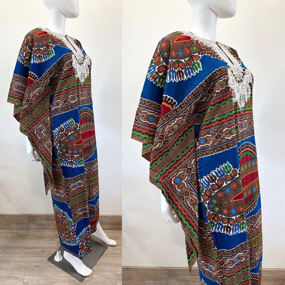 Vintage 70's Tribal Rotary Java Print Embroidered Max… - Gem