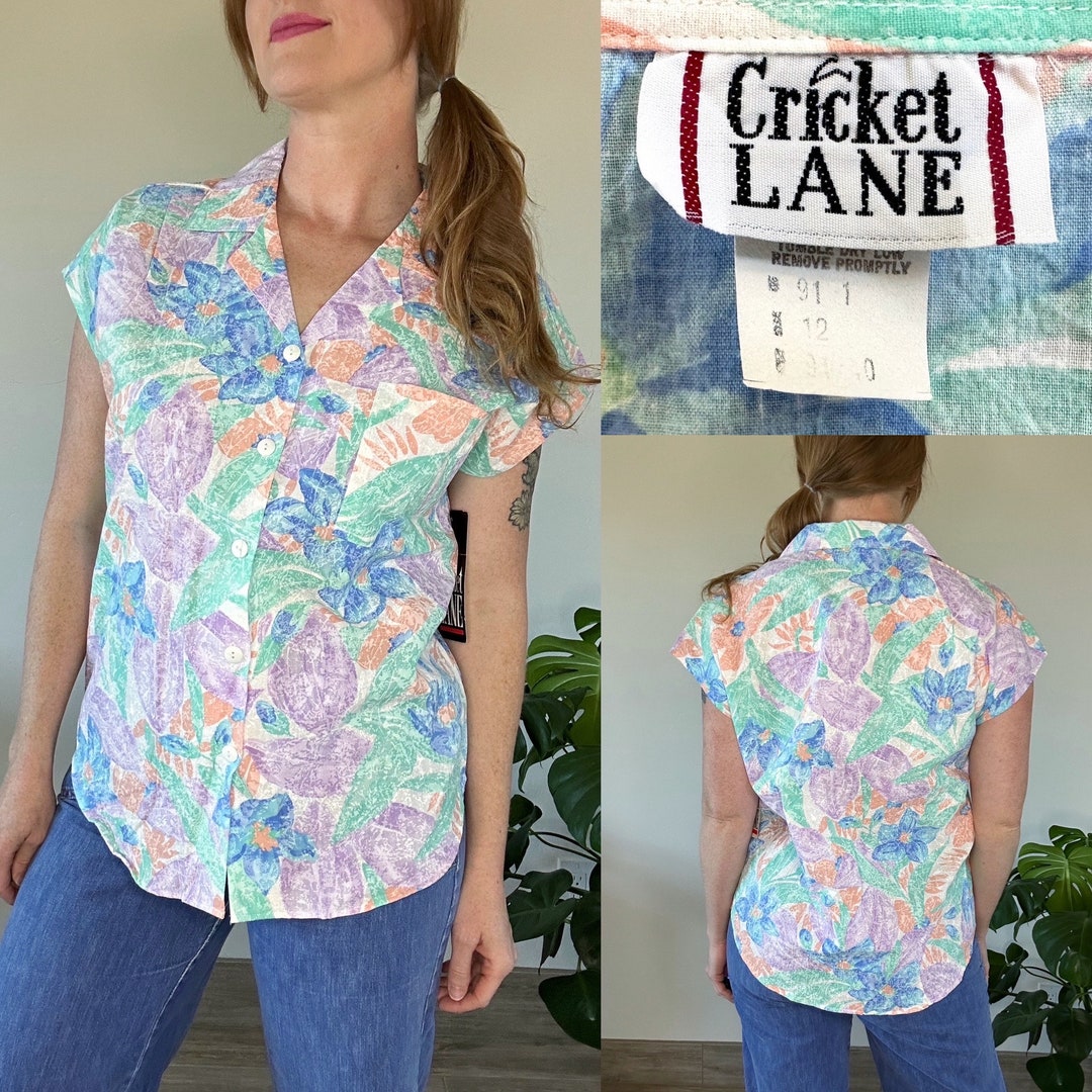 Vintage Deadstock 80's Cricket Lane Colorful Tropical Print Button up ...