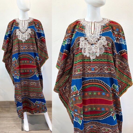Vintage 70's Tribal Rotary Java Print Embroidered Max… - Gem