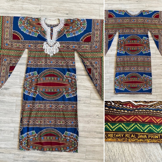 Vintage 70's Tribal Rotary Java Print Embroidered Max… - Gem