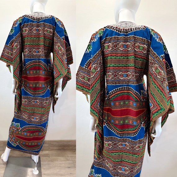 Vintage 70's Tribal Rotary Java Print Embroidered Max… - Gem