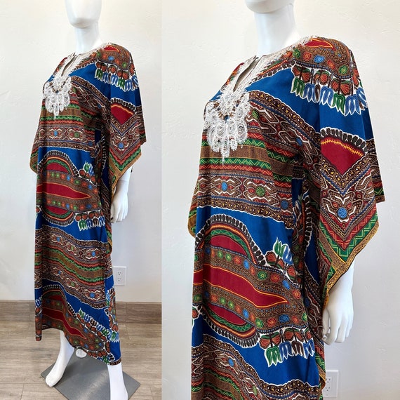 Vintage 70's Tribal Rotary Java Print Embroidered Max… - Gem