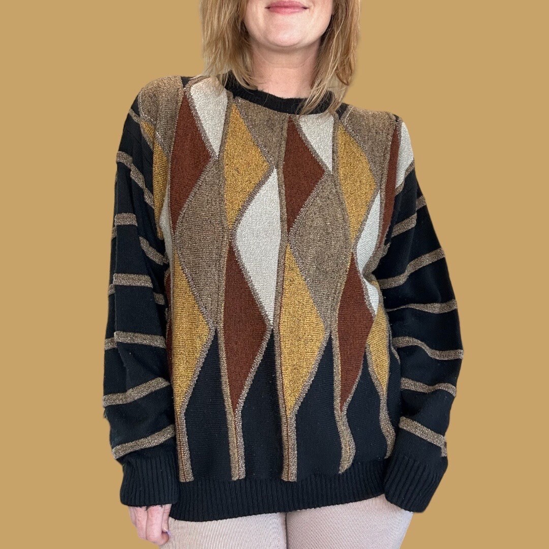 Vintage 80's Norm Thompson Geometric Bill Cosby Crewneck Sweater Men's ...